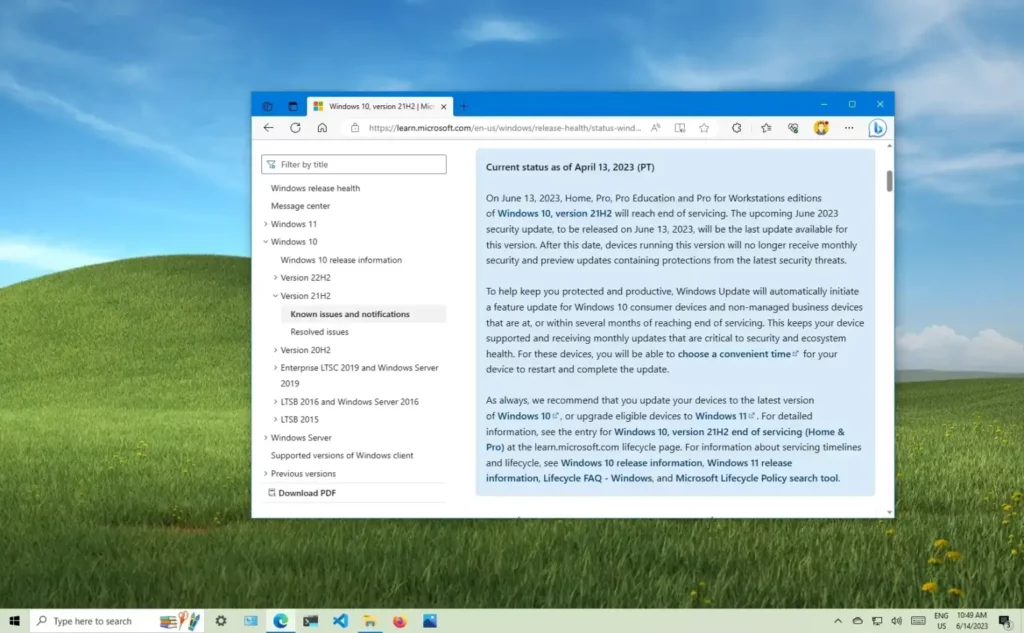 Windows 10 21H2 llegó al final del soporte el 13 de junio de 2023 ...